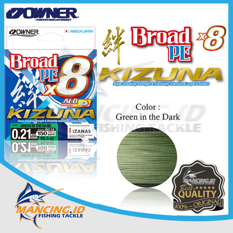 Jual Owner Kizuna Broad PE x8 Line 135m Green In The Dark Senar Pancing Super Kuat Mancing Laut ...