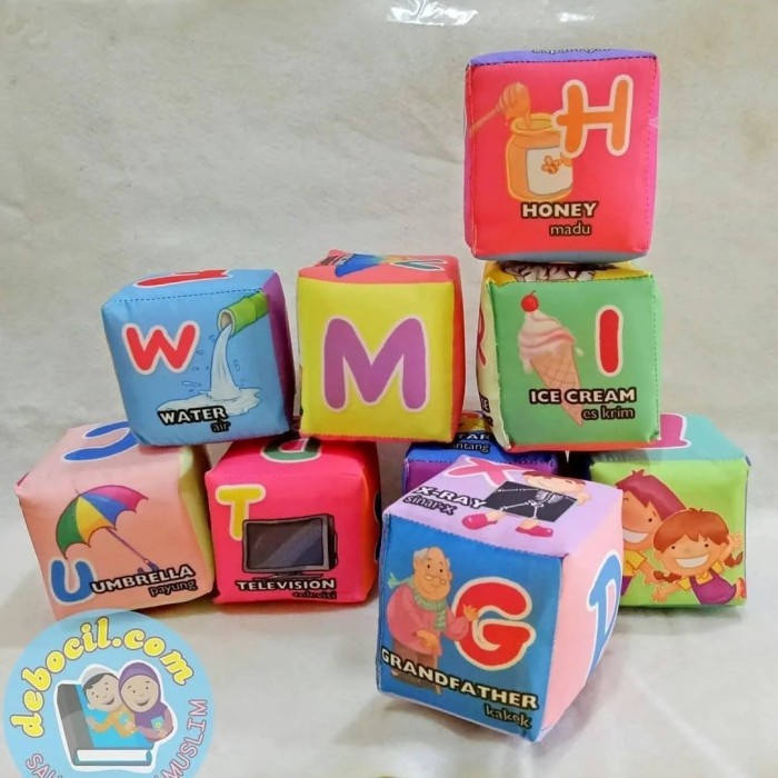 Jual Kubus Abjad | balok abjad | balok kain | kubus kain| mainan bayi ...