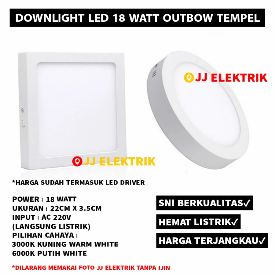 Jual Lampu Downlight Outbow LED 18 Watt 18W Plafon Tempel SNI Bulat ...