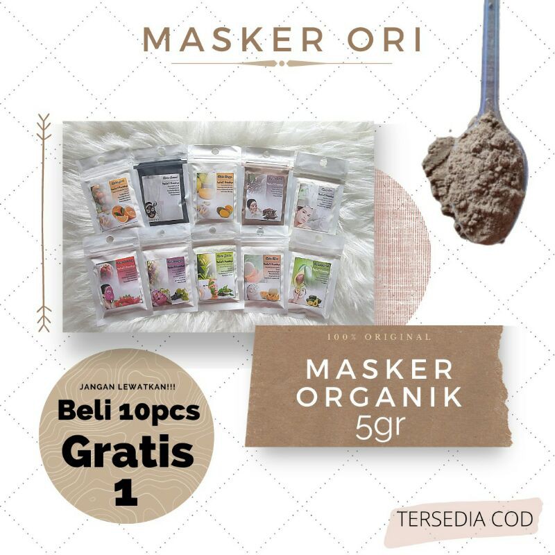 Jual Masker Organik Bubuk Pemutih Wajah Alami 5gr Kemasan Premium Untuk ...