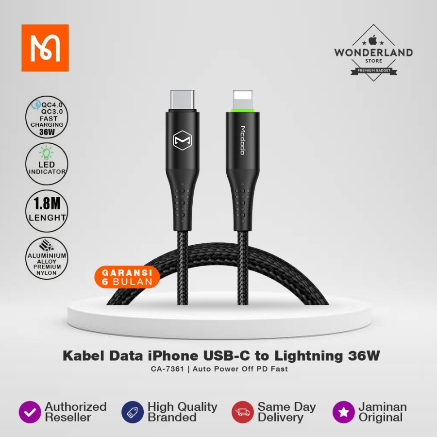Jual Mcdodo Kabel Data iPhone USB-C to Lightning 36W Auto Power Off PD Fast (CA-7361) | Shopee ...