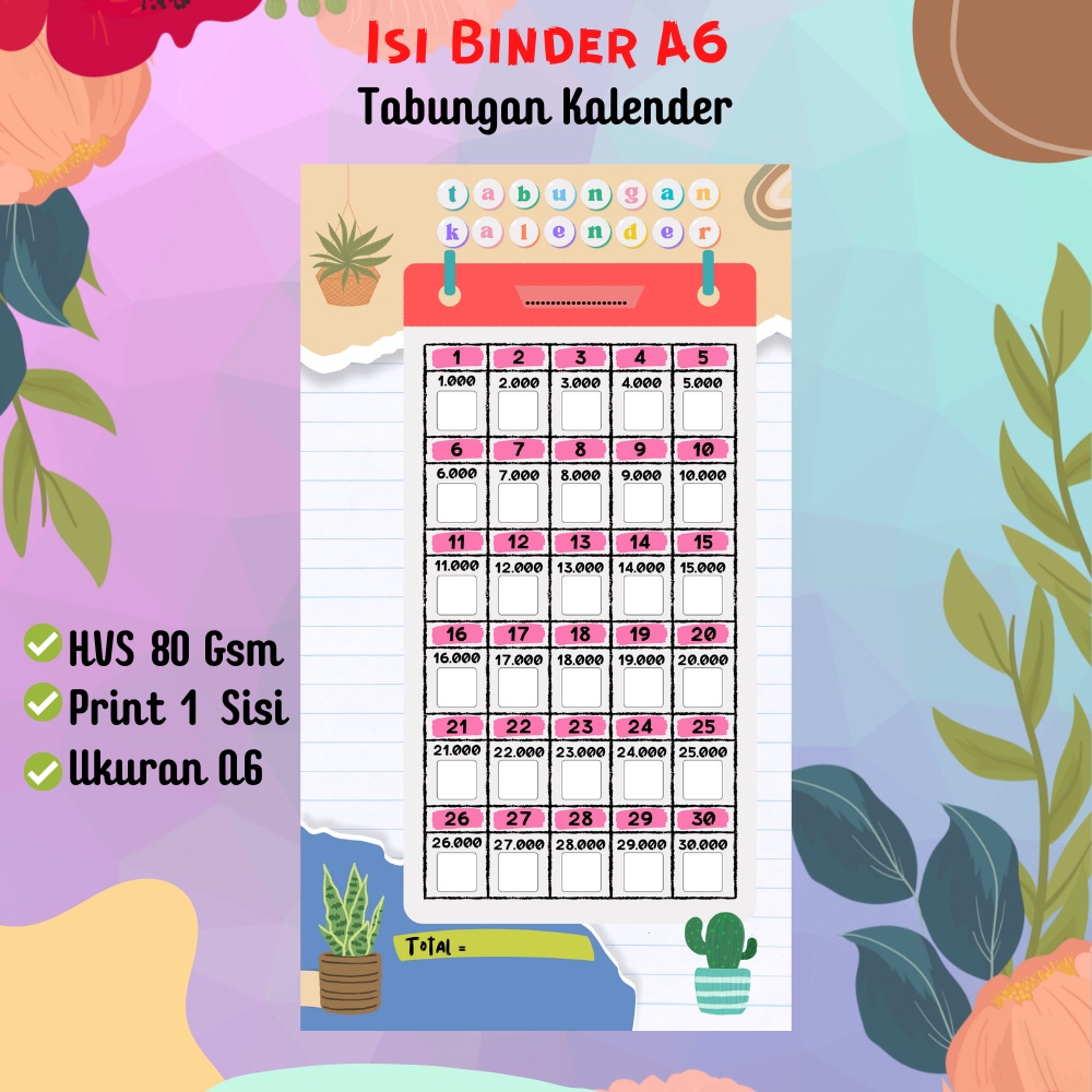 Jual Isi Binder A6 Saving Challenge / Tantangan Menabung ( Tabungan Kalender ) | Shopee Indonesia