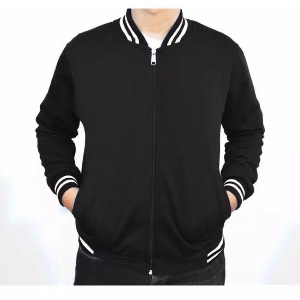 Jual Jaket varsity ziper pria warna polos ukuran M L XL XXL bahan ...