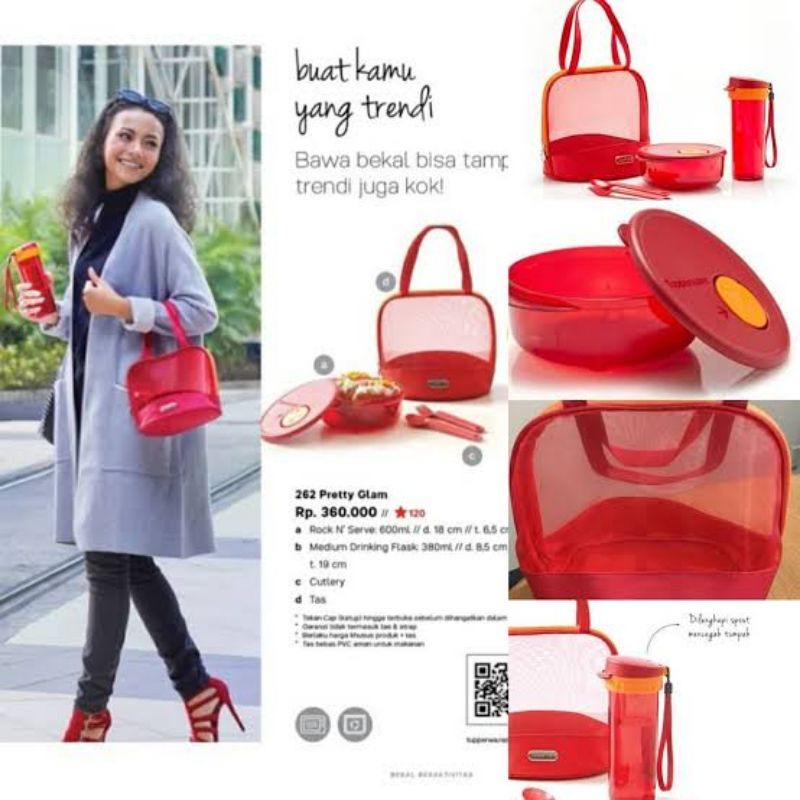 Jual Tupperware Pretty Glam Lunch Set - Red // Wadah Microwaveable ...