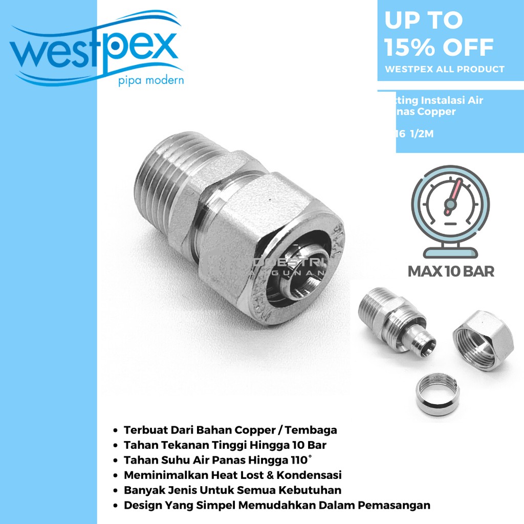 Jual Socket Westpex S 16 - 1/2 M (Sock Drat Luar) (Fitting Pipa Pex ...