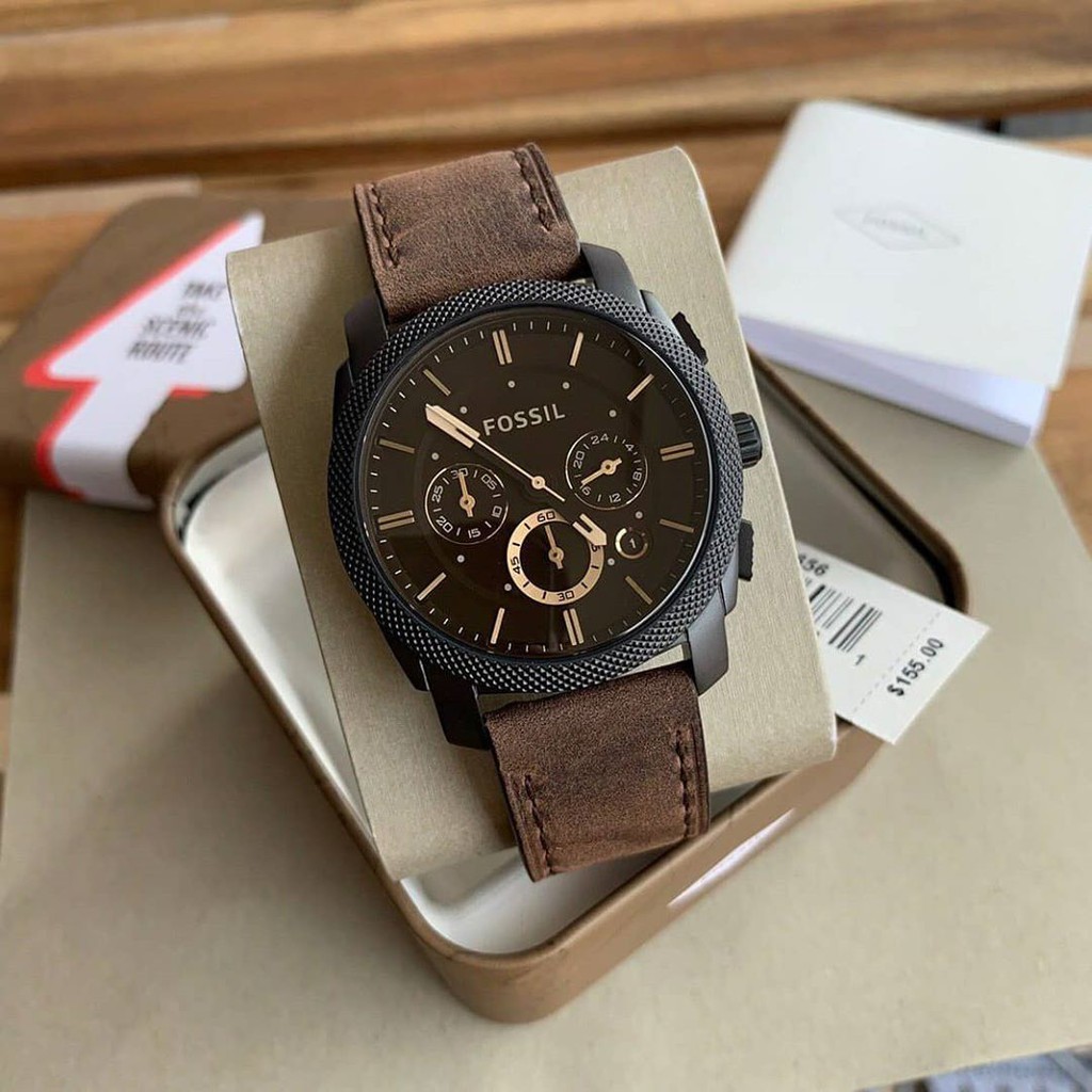 Jual Jam pria Fossil FS 4656 Machine Mid Size Chronograph Brown Leather ...