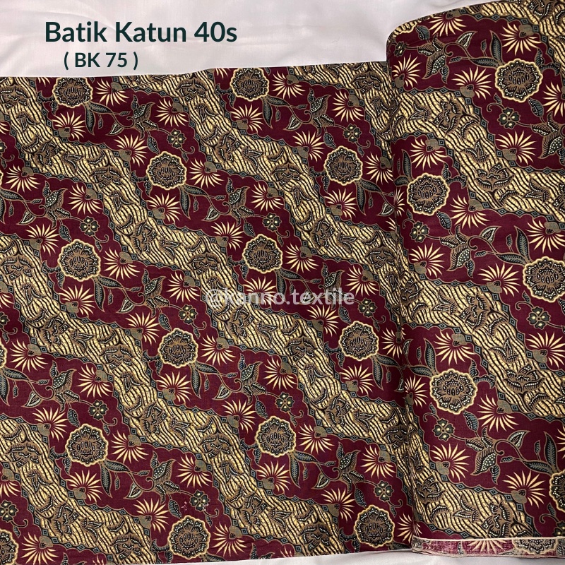 Jual Kain Batik Katun Halus 40s BK75 Motif Bunga Warna Marun | Shopee ...