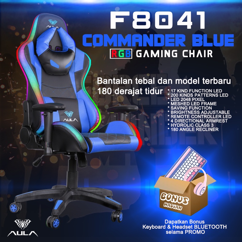 Jual Kursi Gaming / Gaming Chair RGB LED AULA COMMANDER F-8041 BLUE ...