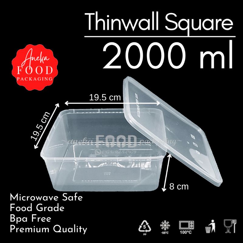 Jual 25pc- Thinwall/kotak makan SQ 2000 besar bening 2000ml+tutup ...