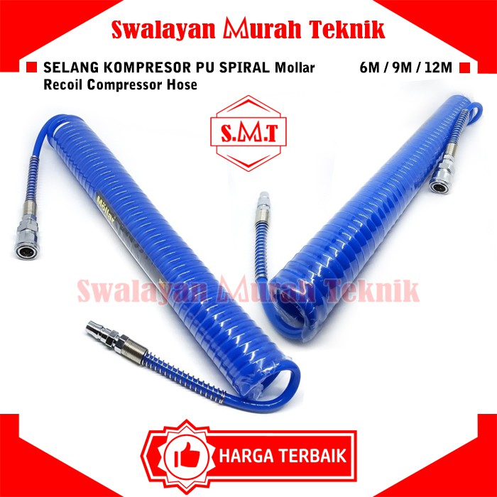 Jual Selang Kompresor PU Spiral Biru MOLLAR Recoil Compressor Hose 4M ...