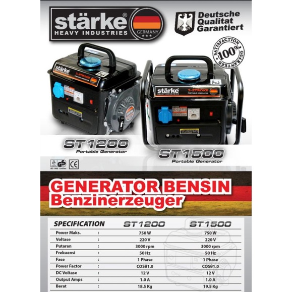 Jual Genset Starke ST1200 ST1500 ( Output 750 Watt ) Mesin 2Tak Oli ...