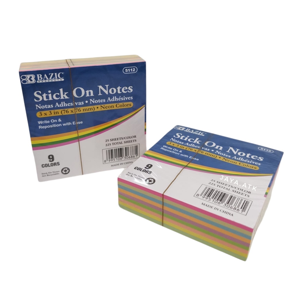 Jual STICKY NOTES STICK MEMO TEMPEL 76 X 76 MM 9 WARNA 225 LBR 3X3 IN ...