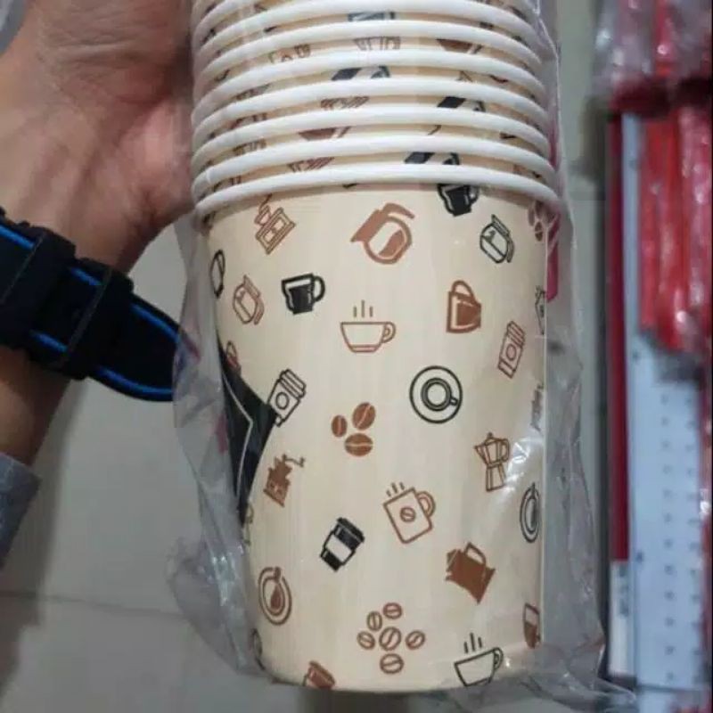 Jual Gelas Kopi Motif bahan Kertas + Tutup isi 50pcs paper cup gelas kertas kraft dasar coklat ...
