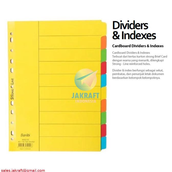 Jual Divider Pembatas Kertas Binder Ordner BANTEX 6050 A4 Isi 10 Tab ...