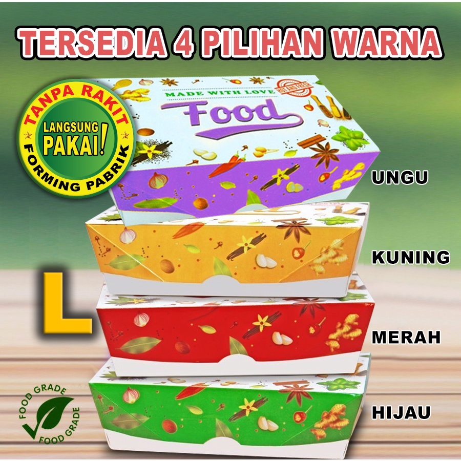 Jual Lunch Box Paper FOOD - VARIASI WARNA | (L) LARGE ( 50 pc ...