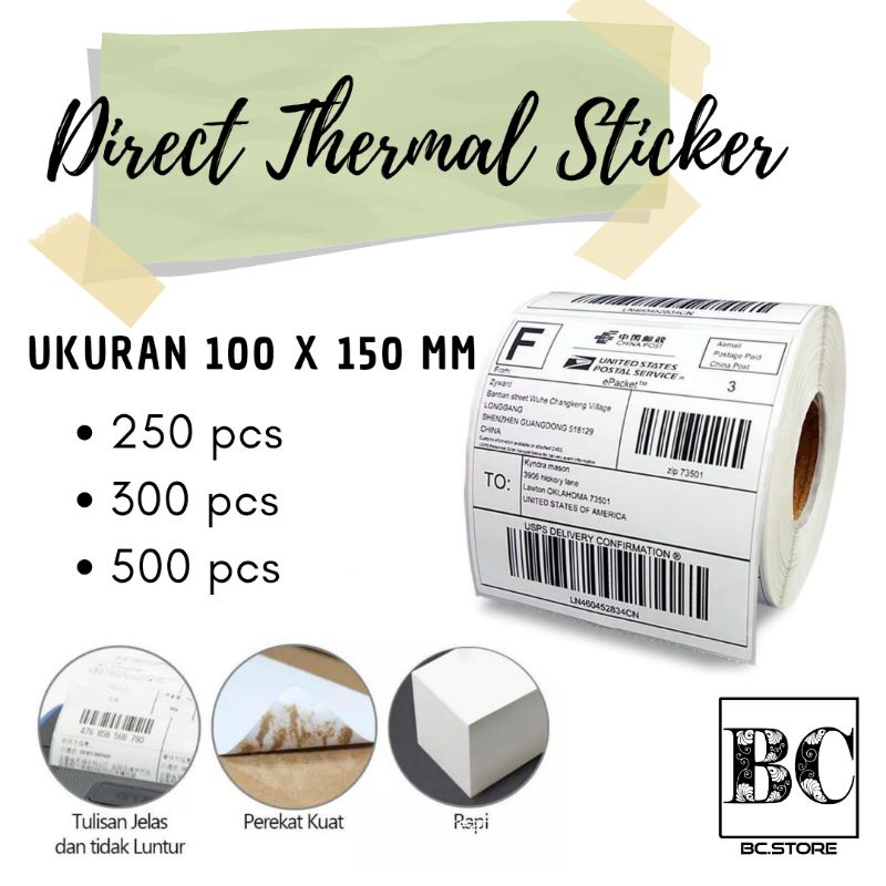 Jual Kertas Thermal Sticker/Label sticker thermal (Roll) 100 x 150MM ...