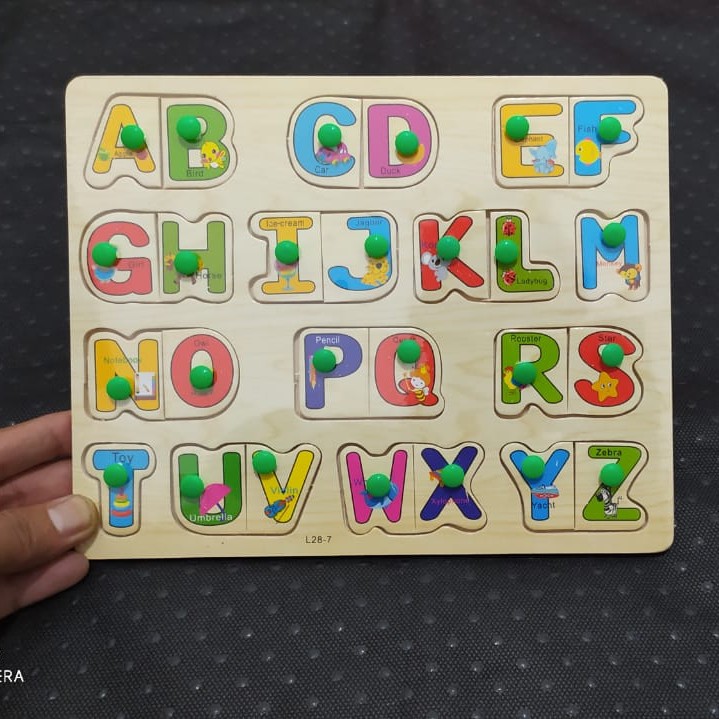 Jual Mainan Edukasi Anak Puzzle Kayu Dengan Knob / Huruf / Abjad ...
