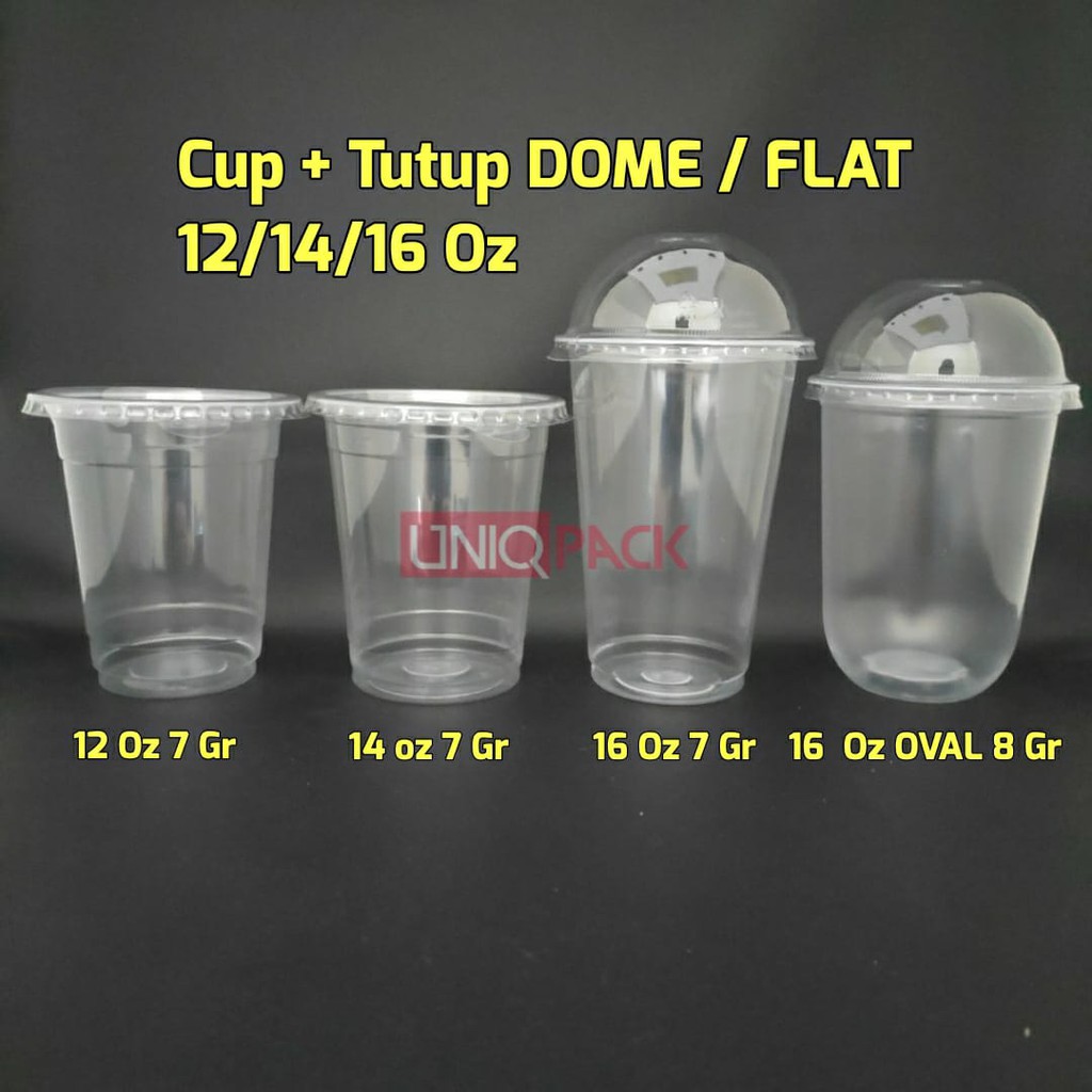 Jual [Cup+tutup] Gelas Plastik Oval & Datar 12/14/16 Oz | Shopee Indonesia