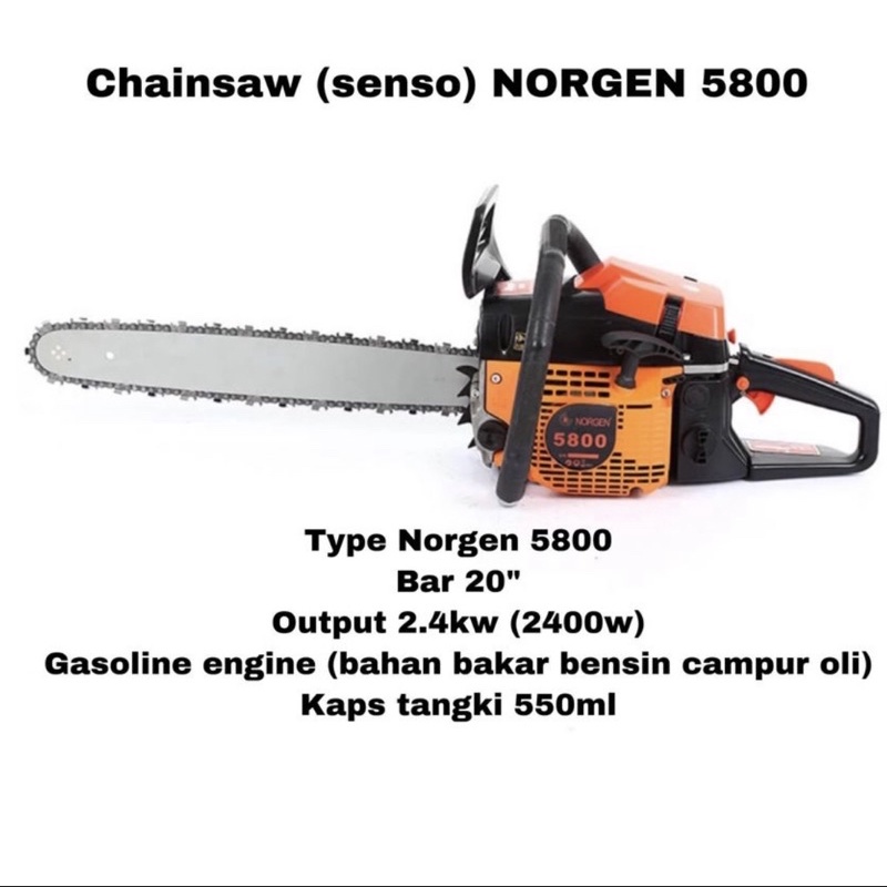 Jual senso chainsaw norgen 5800 bar 20" 20inch | Shopee Indonesia