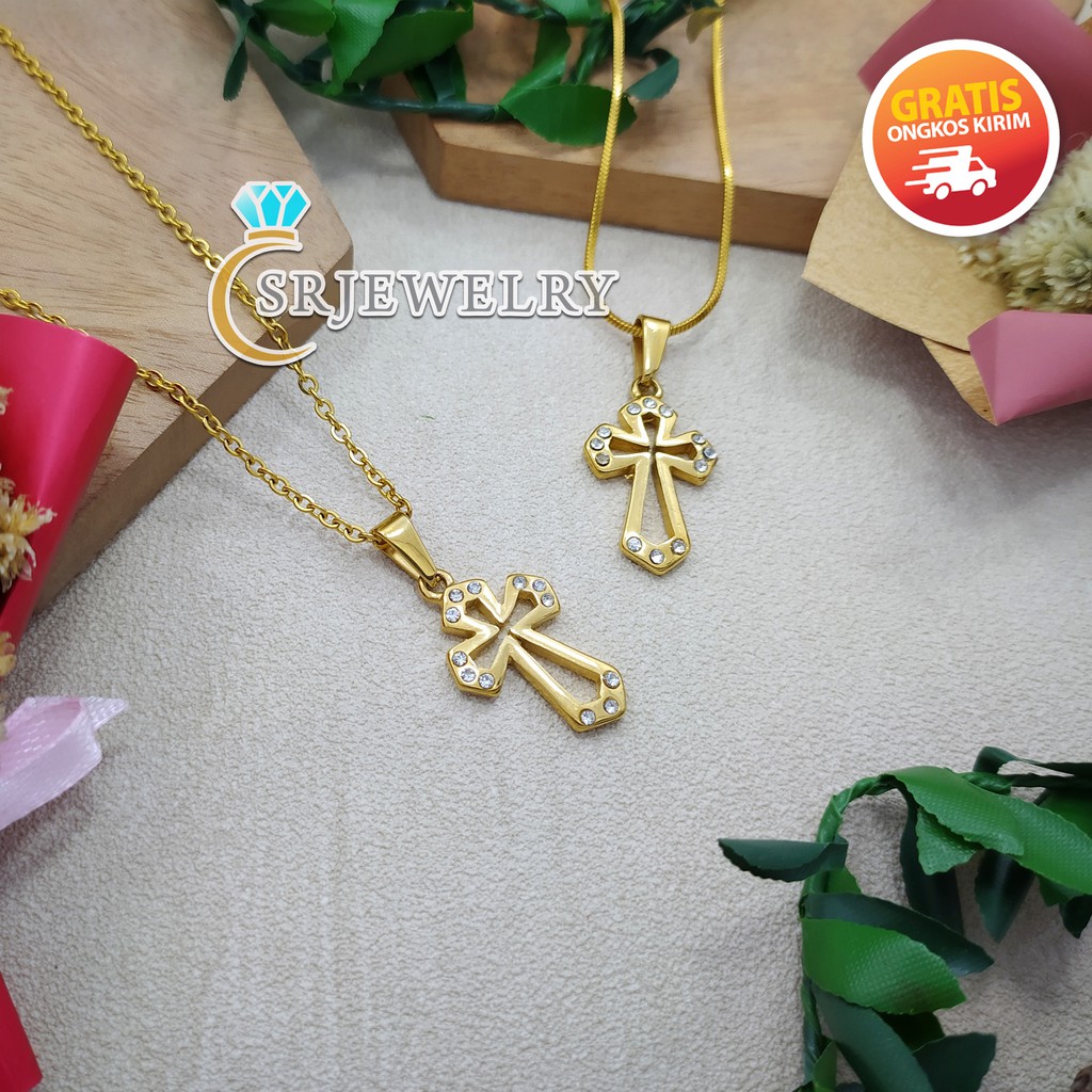 Jual Kalung Salib Emas Titanium Model Unik / Aksesoris Rohani / Gratis ...