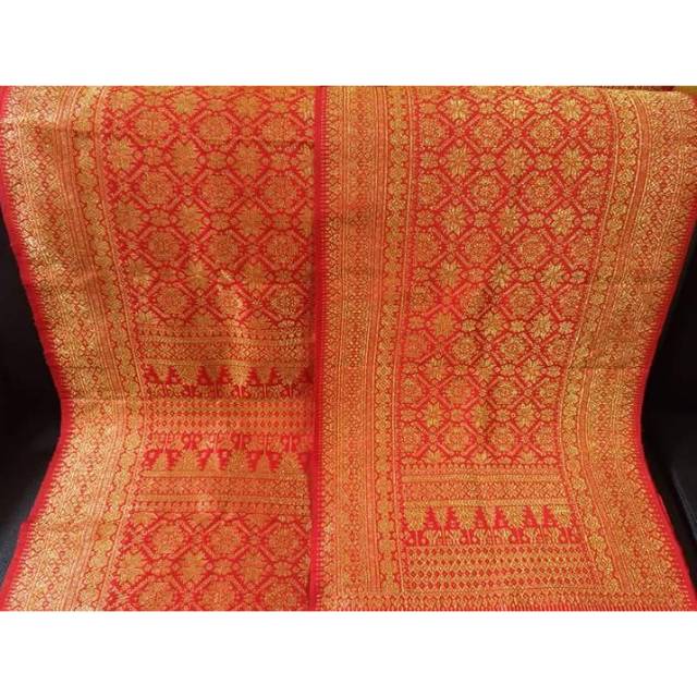 Jual Songket palembang tenun tangan sutera lepus merah cabe benang full | Shopee Indonesia