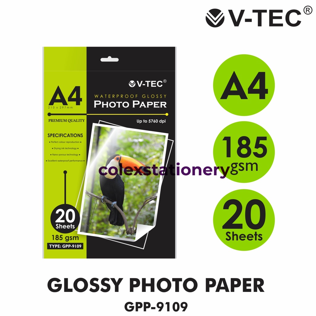 Jual Kertas Foto / WaterProof Glossy Photo Paper Vtec A4 185 Gsm | Shopee Indonesia