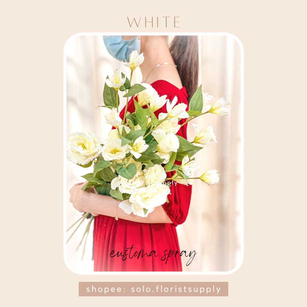 Jual 5 KUNTUM ROSE EUSTOMA SPRAY FLOWER WITH LEAF DAUN Bunga Mawar Rose ...