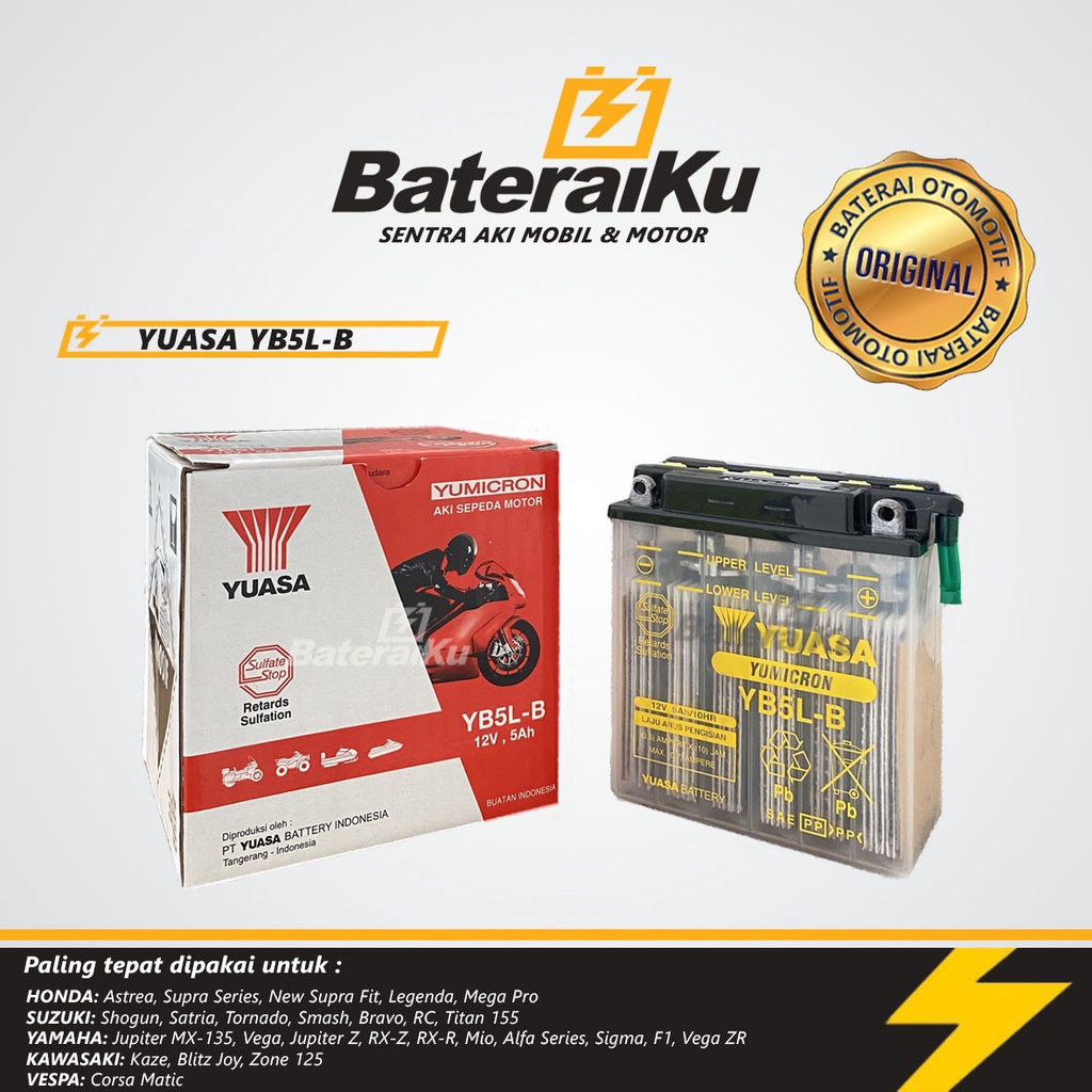 Jual Aki Yuasa Premium YB5L-B-BA (GM5Z-3B) Aki Basah Aki Motor Mio Series, Supra, Pulsar 135cc ...