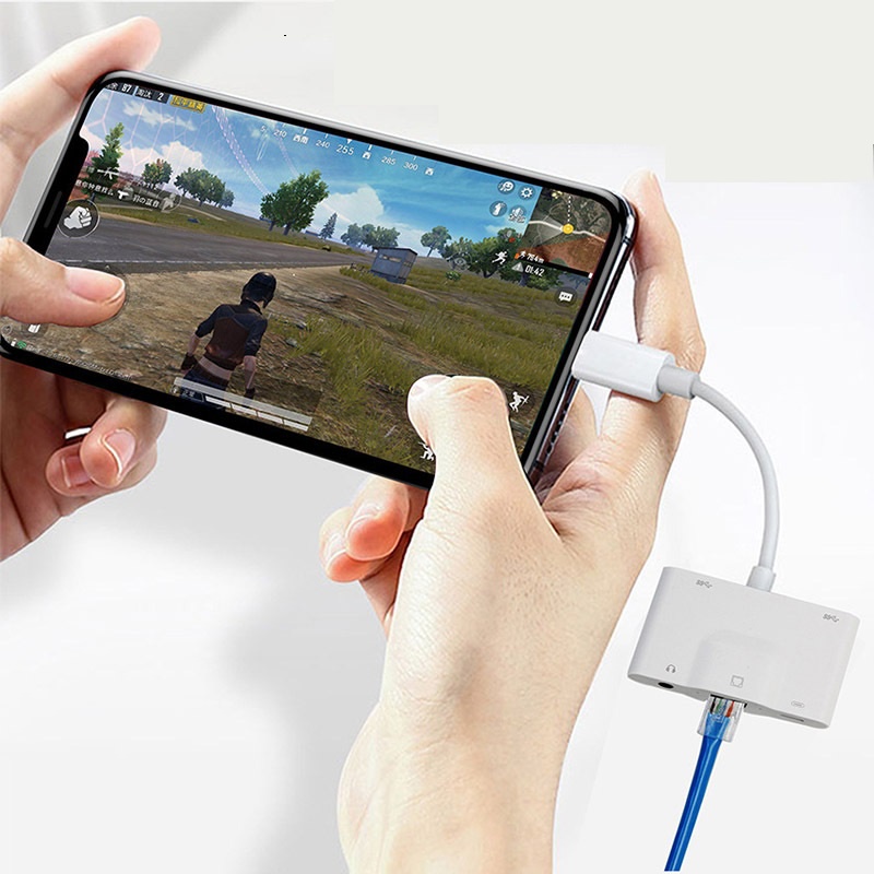 Jual OTG Lightning to Ethernet RJ45 LAN 3.5mm Audio USB 5in1 Adapter ...