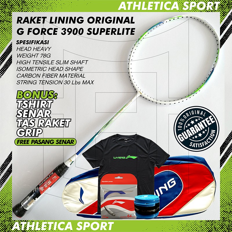 Jual RAKET BADMINTON LINING GFORCE 3900 SUPERLITE ORIGINAL WHITE ...