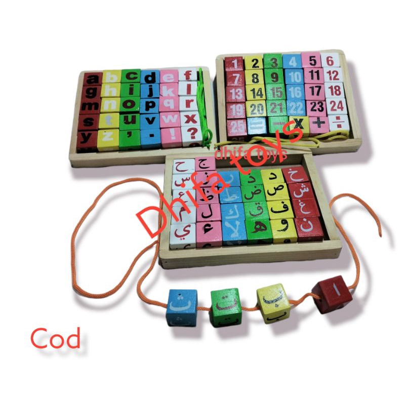 Jual Meronce Natural (Hijaiyah, Angka, Huruf) - Mainan Edukasi Kayu ...