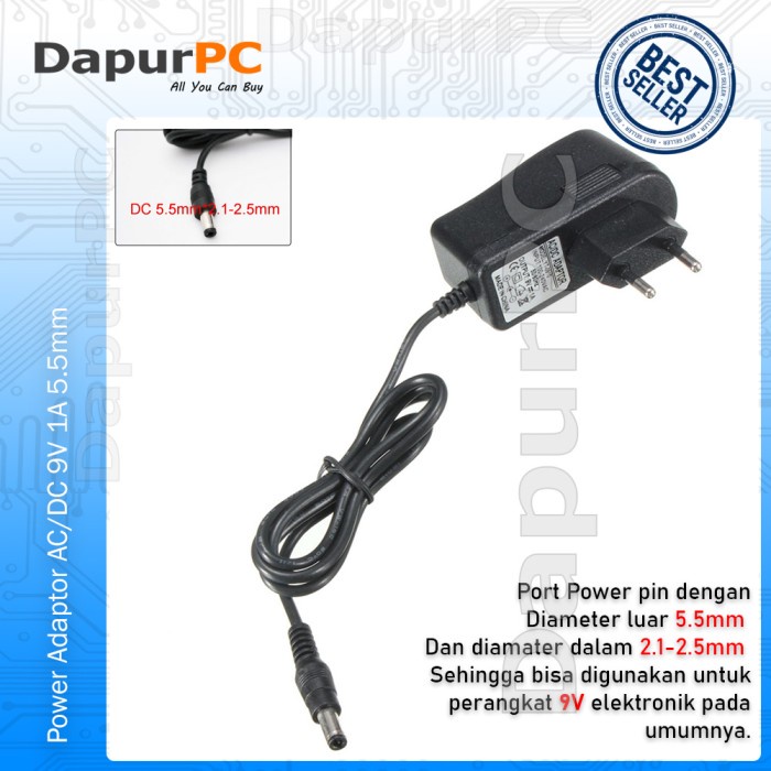 Jual Power Adaptor Listrik AC/DC 9V 1A | Shopee Indonesia