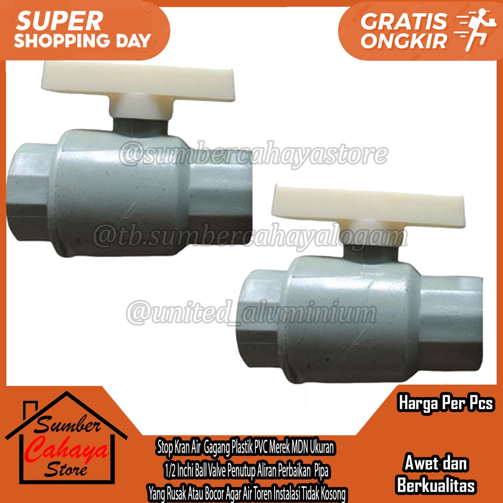 Jual MDN Stop Kran Air Gagang Plastik PVC Ukuran 1 1/2 Inchi Ball Valve Penutup Aliran Pipa ...