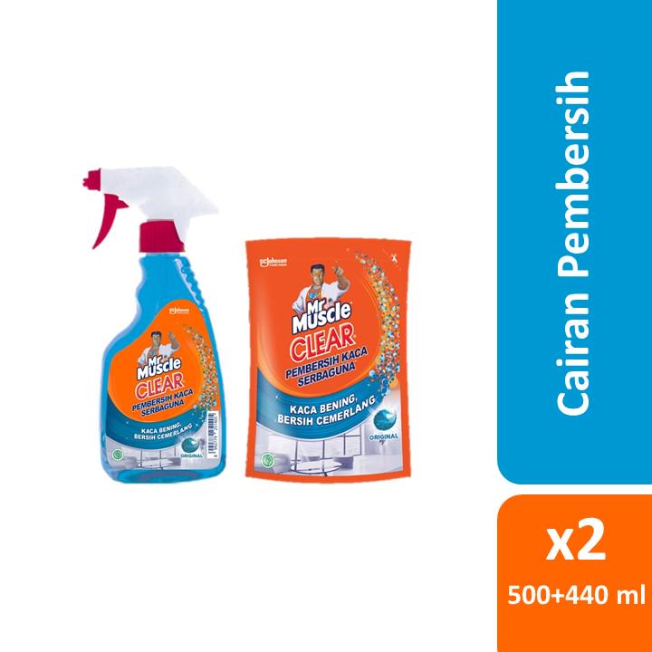 Jual Mr. Muscle Clear Glass Liqiuid Blue Spray 500 ml + Mr. Muscle ...
