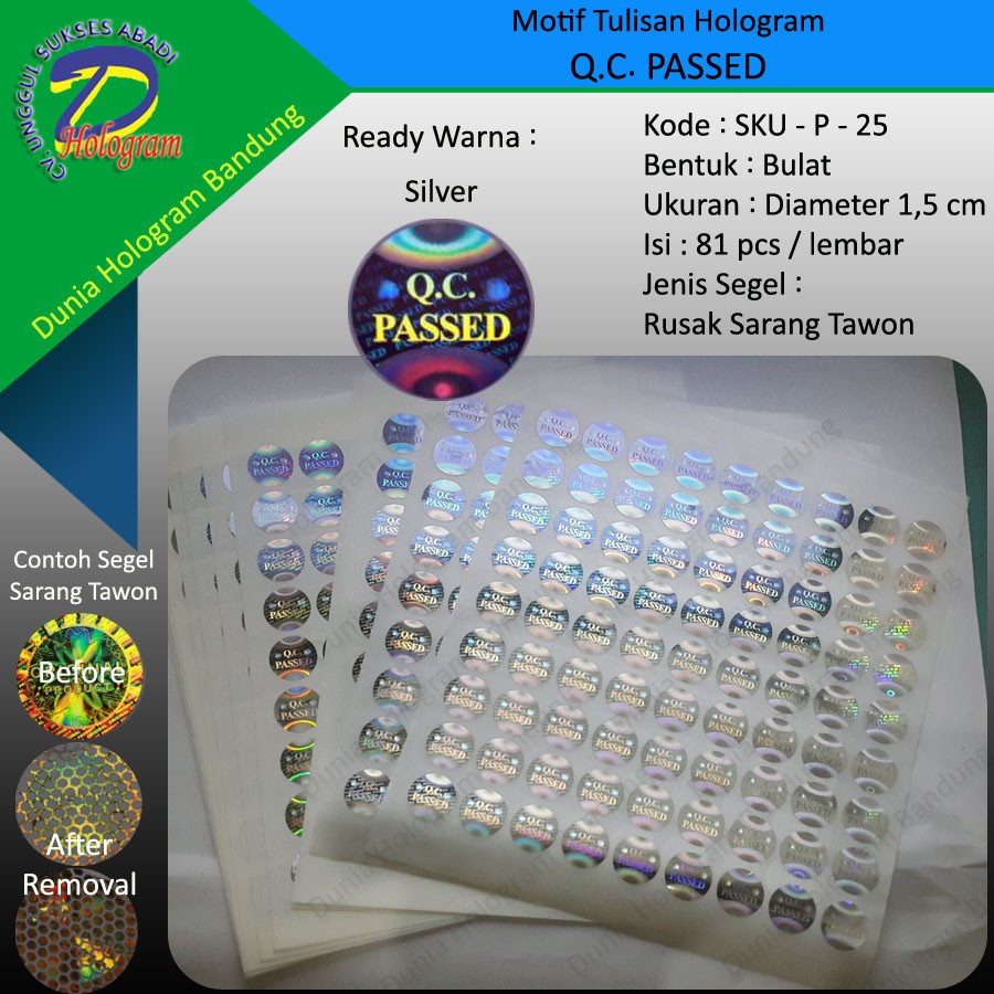 Jual Stiker Segel Hologram 3D QC Passed Bulat Diameter 1,5 cm Isi 81 ...