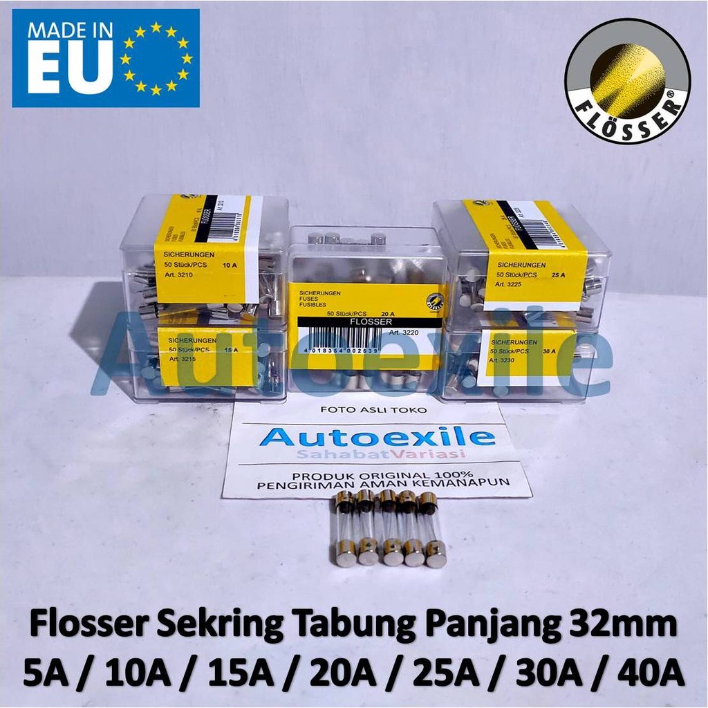 Jual Flosser Sekring Tabung Kaca Panjang 32mm Glass Fuses 5A 10A 15A 20A 25A 30A 40A Skring ...