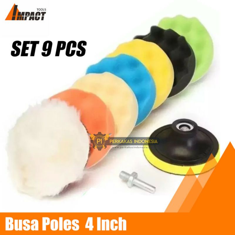 Jual Busa Spon Mesin Poles Mobil SET 9 Pcs 4 Inch Wooll Foam Pad Velcro ...