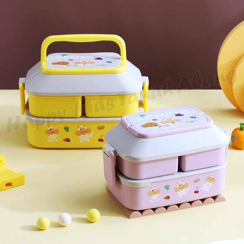 Jual LUNCH BOX 2 SUSUN TEMPAT KOTAK MAKAN LUCU BPA FREE | Shopee Indonesia