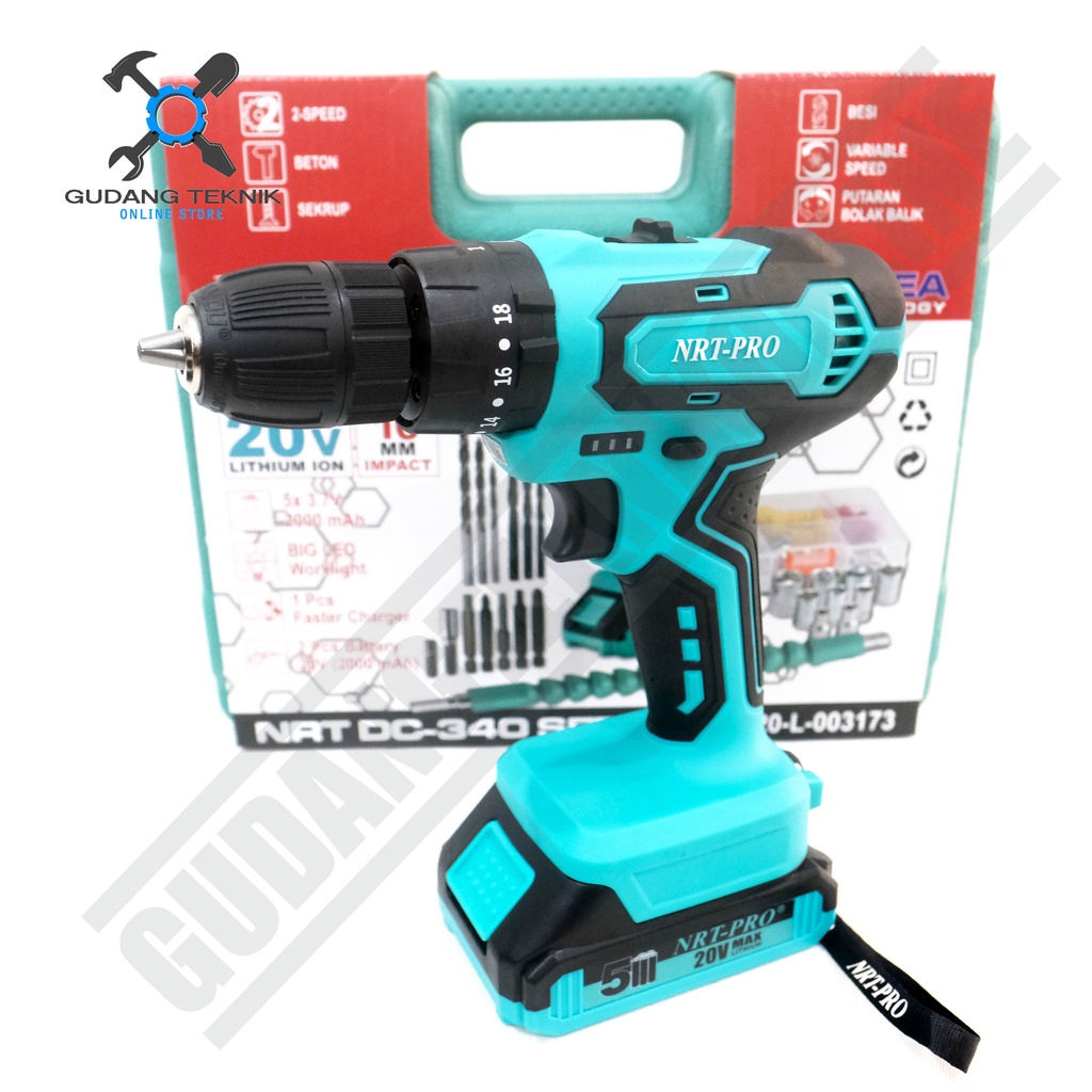 Jual MESIN BOR TANGAN NRT PRO 340SET Cordless Drill NRT PRO DC 340 SET ...