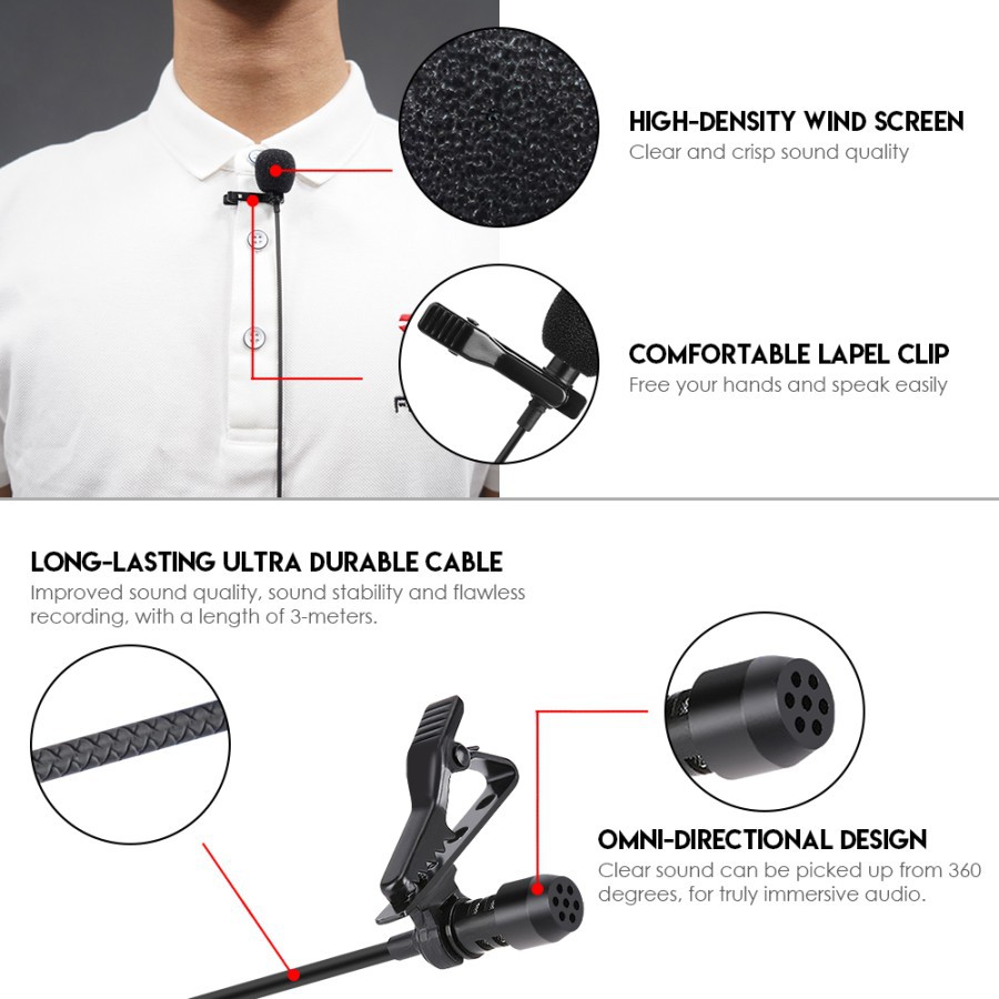 Jual Fantech Mic Clip On MV01 Lavalier Microphone - Smule Youtuber ...
