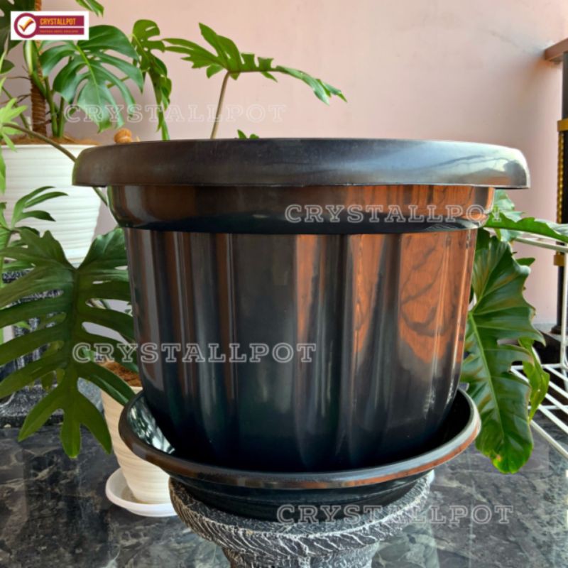 Jual pot bunga tanaman plastik hitam 50cm + tatakan bawah | Shopee ...