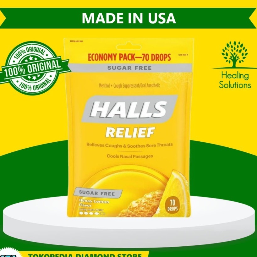Jual Halls Sugar Free Mint Permen Batuk Pilek Tenggorokan Honey Lemon ...