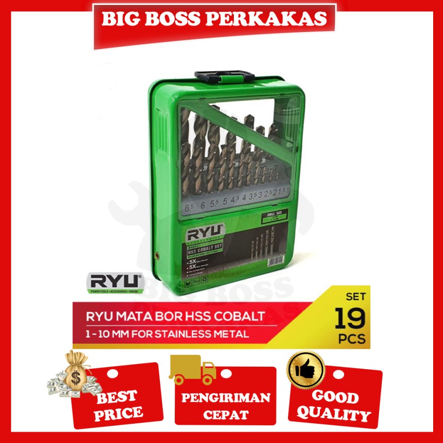 Jual RYU HSS Cobalt Set / Mata Bor Stainless Set 1-10 mm - 1 - 10 MM ...