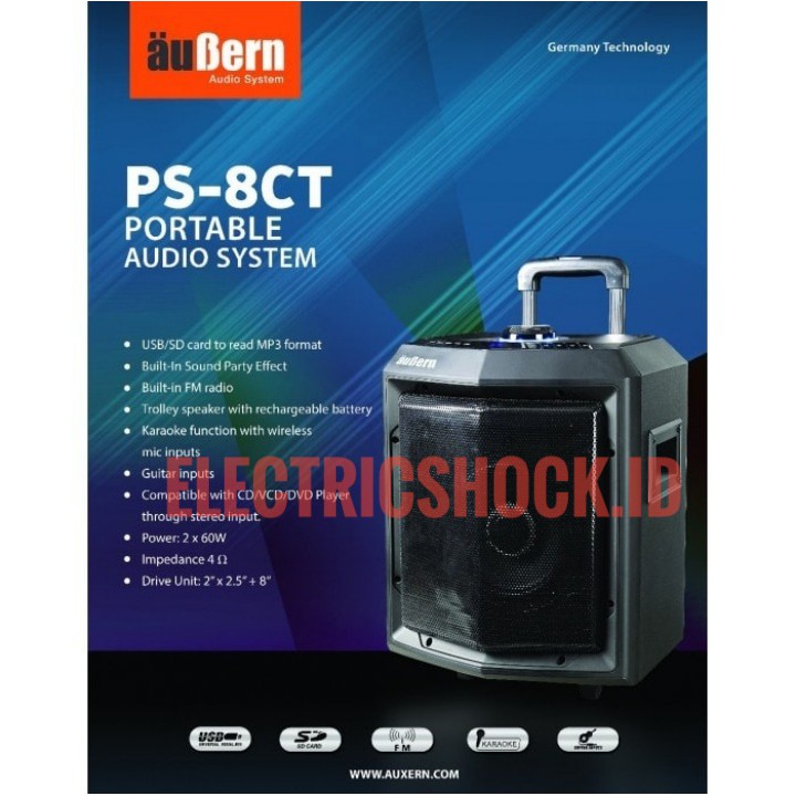 Jual SPEAKER PORTABLE WIRELESS AUBERN PS 8CT (ORIGINAL) 8 INCH | Shopee ...