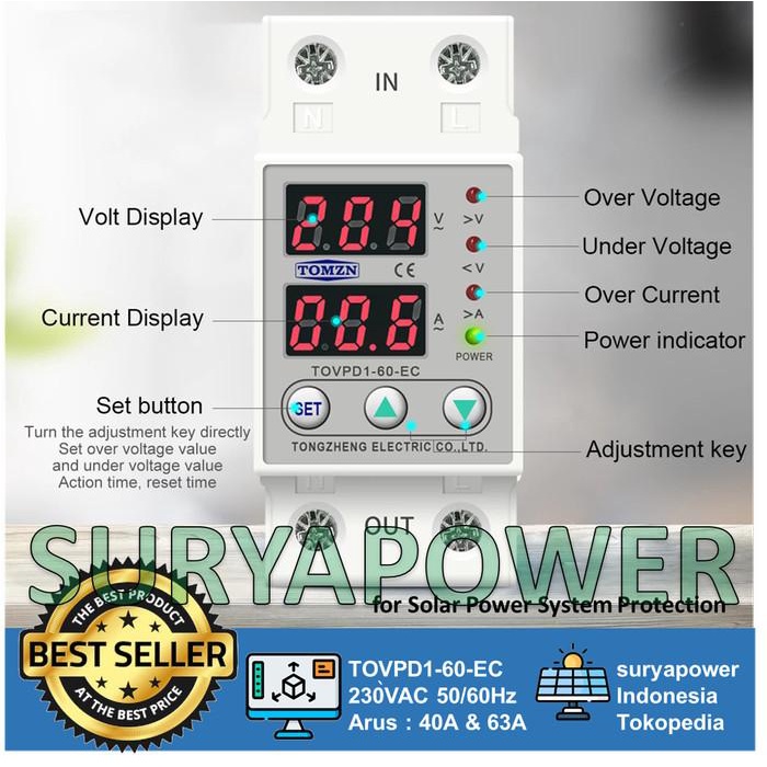 Jual Safety Adjustable Under/Over Voltage, Over Current Protector 40A ...