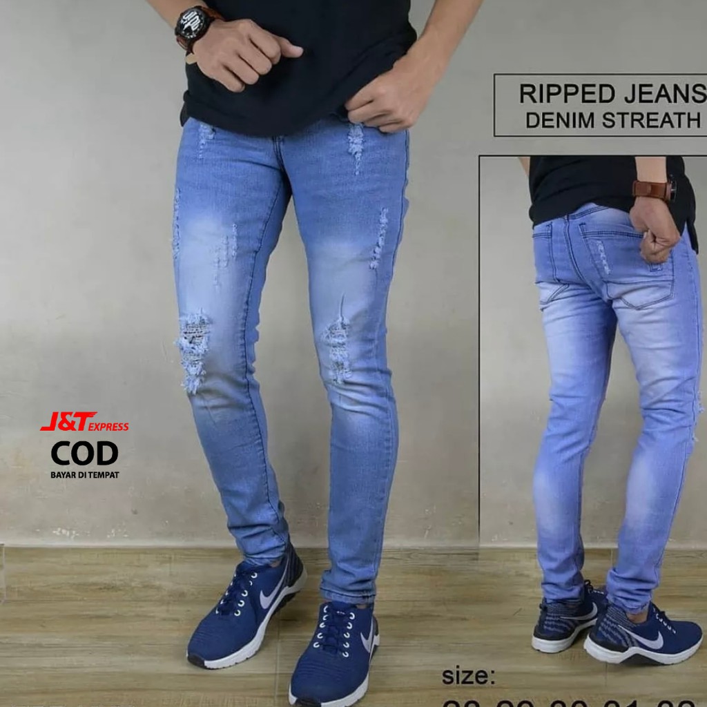 Jual Celana Jeans Panjang Robek/Robek pria Ice blue Size 27-38/Ripped ...