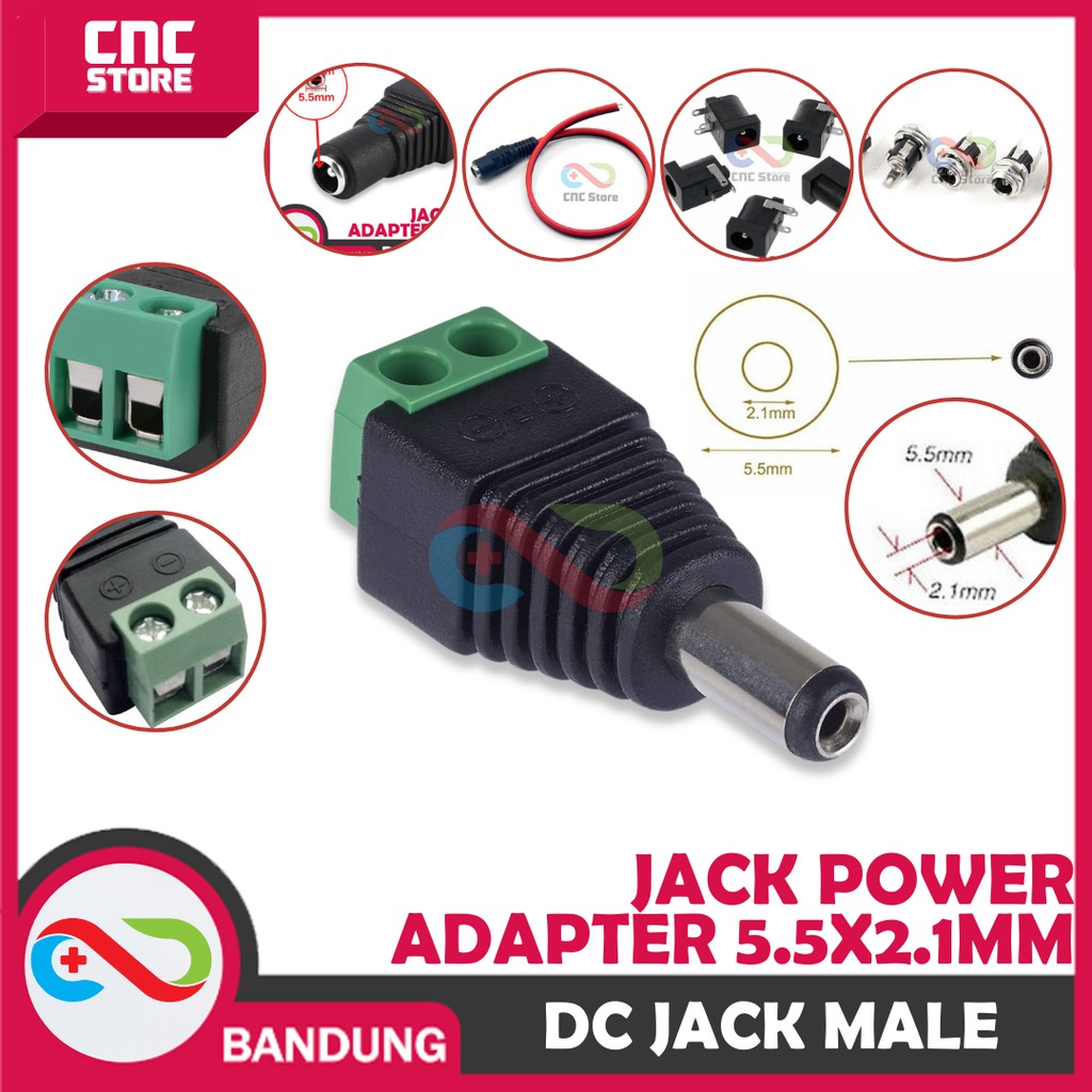 Jual DC JACK MALE POWER ADAPTER 5.5X2.1MM BAUT SOCKET SOKET 2.1X5.5MM ...