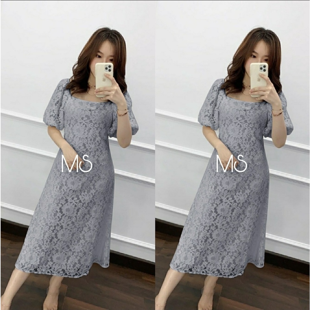 Jual Manda Fashion - Dress Brokat Midi Wanita Lengan Pendek Cocok Untuk ...