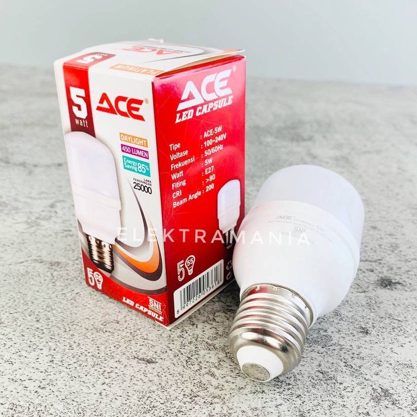 Jual Bola Lampu / Bohlam / Bulb LED Capsule ACE Turbo Platinum 5-Watt | Shopee Indonesia