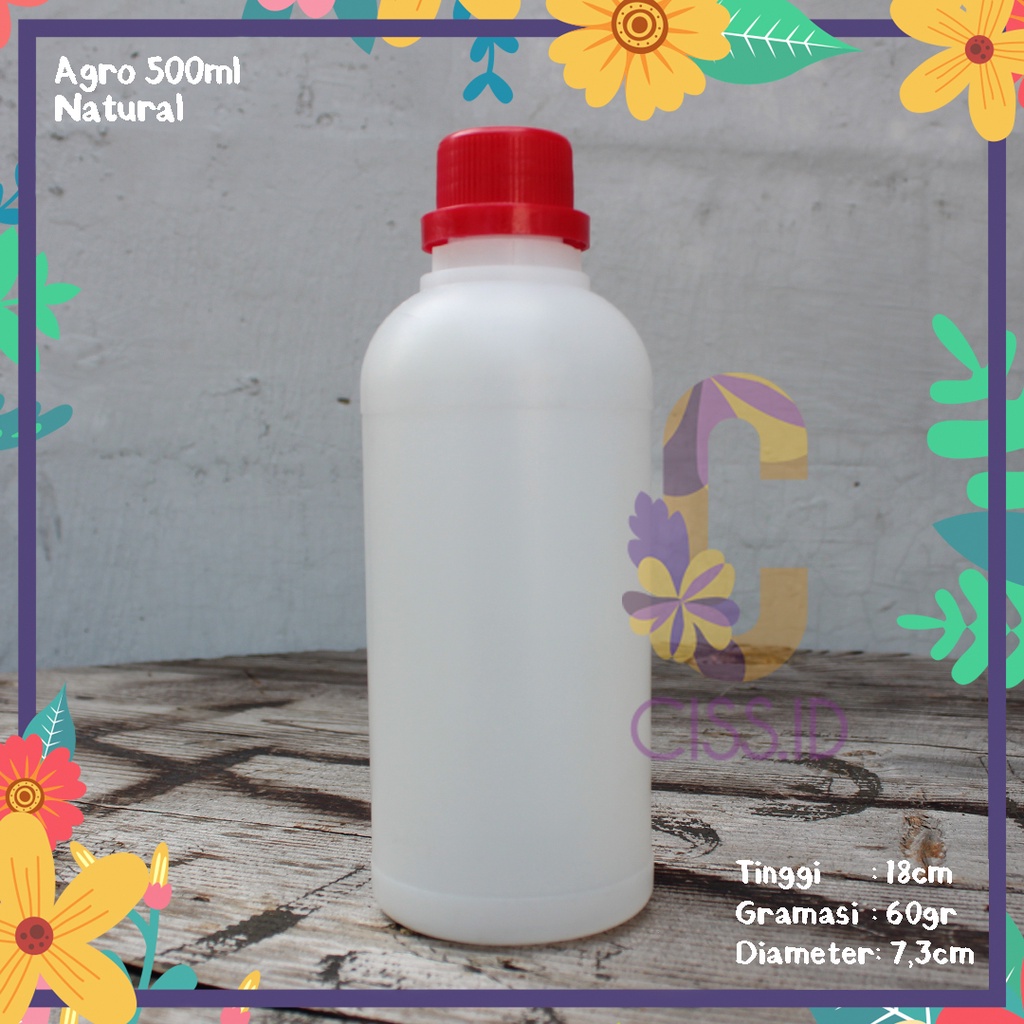 Jual BOTOL PLASTIK AGRO 500ML NATURAL HDPE LABOR PESTISIDA KIMIA PUPUK ...